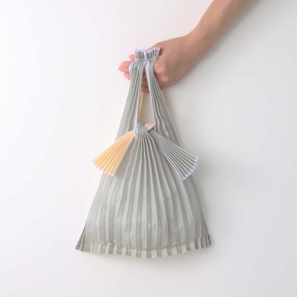 Mini Pleco Vertical Pleated Silver Beige Tote - de Young & Legion of ...